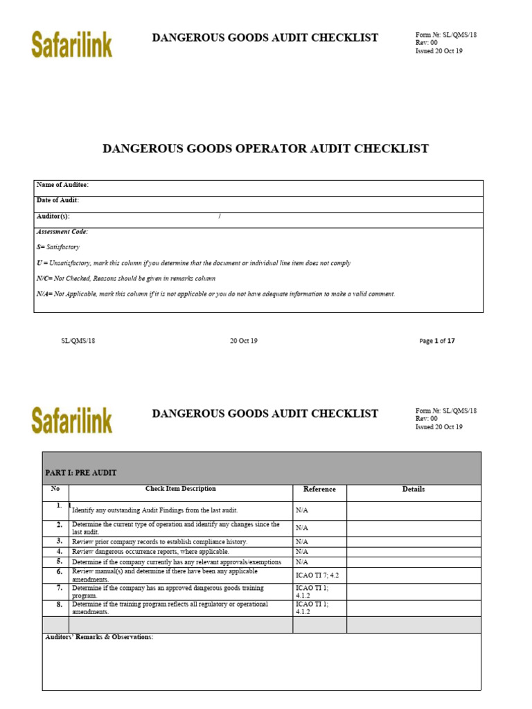 SL QMS 18 Dangerous Goods | PDF | Audit