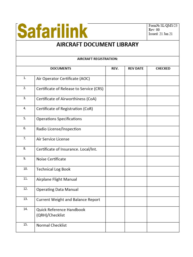 SL-QMS-23 Aircraft Document Library | PDF