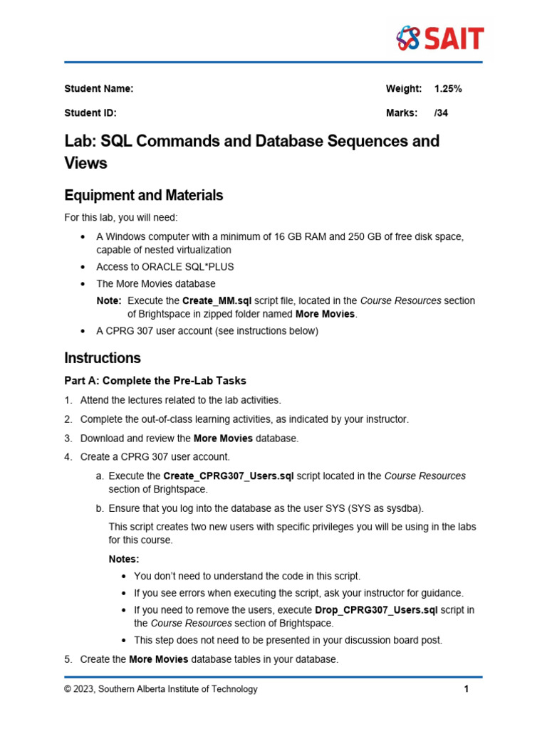 Lab 1 - SQL Commands and Database Sequences | PDF | Databases | Software
