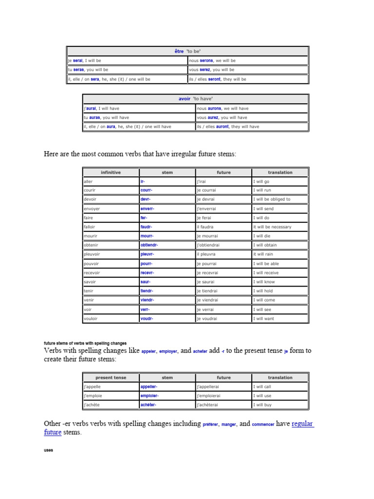 Futur simple : verbes irréguliers français | PDF | Arts du langage et ...