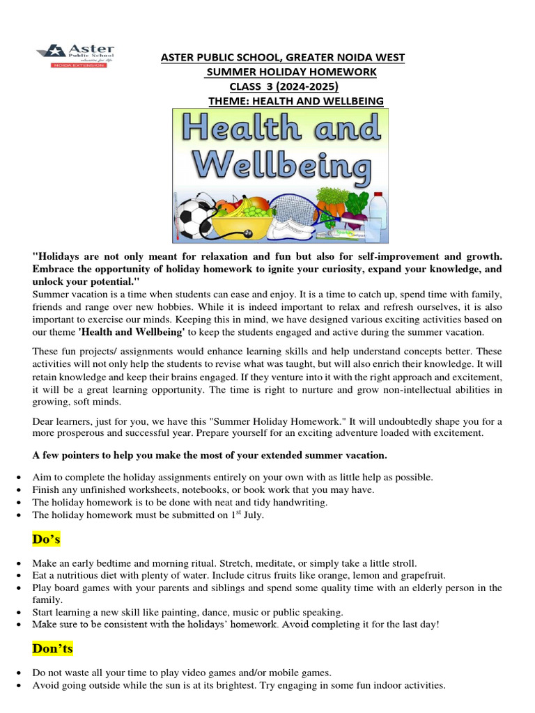 Holiday Homework Class 3 2024-2025 | Download Free PDF | Homework | Shape