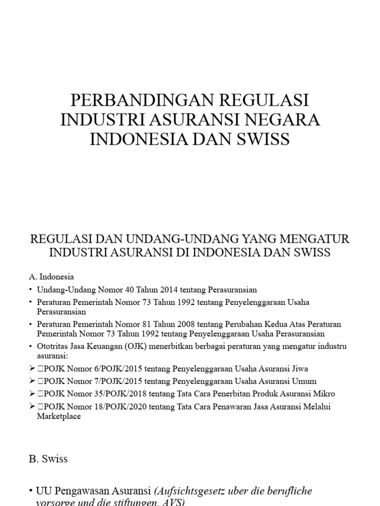 Perbandingan Regulasi Industri Asuransi Negara Indonesia Dan Swiss | PDF