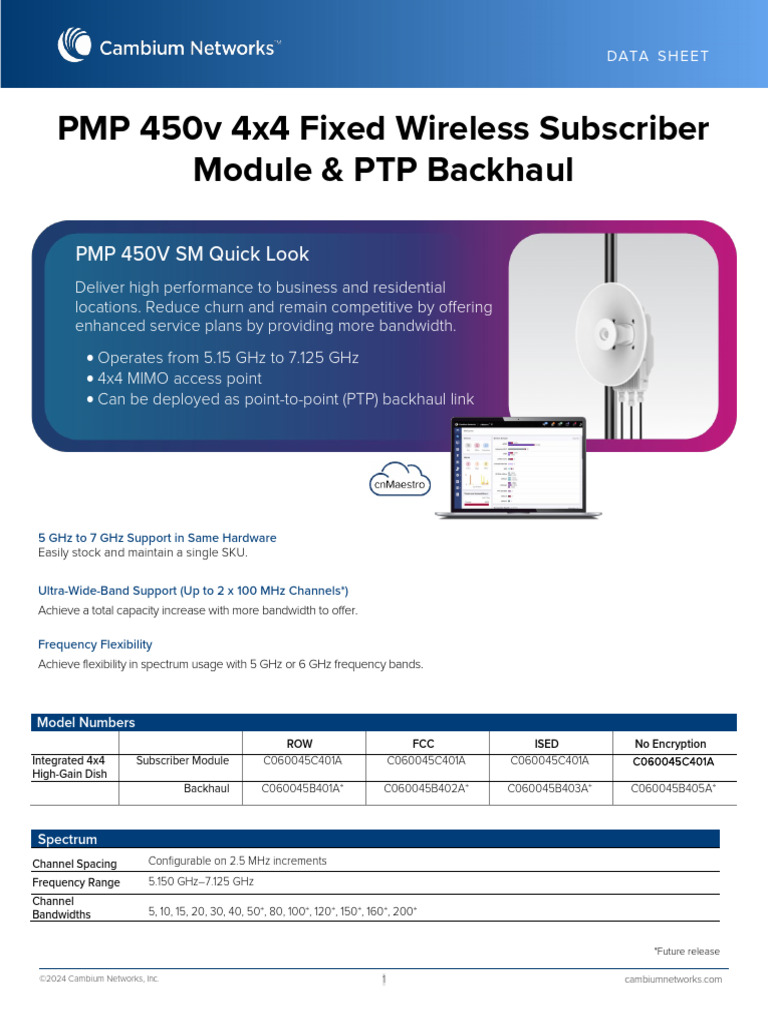 Cambium - Networks - Data - Sheet - PMP - 450v SM | PDF | I Pv6 | Internet Protocols