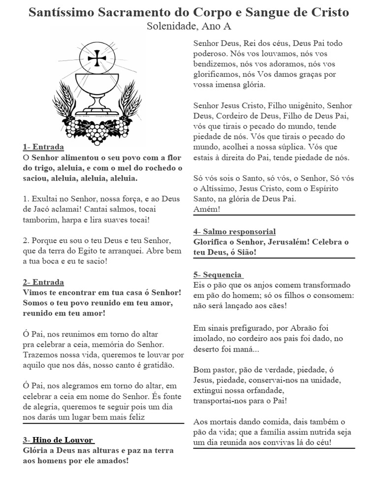 Folha De Cantos Corpus Christi Download Grátis Pdf Eucaristia