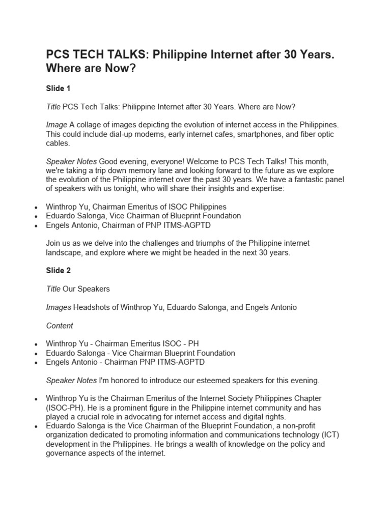 PCS TECH TALKS Philippine Internet After 30 Years. Where Are Now | PDF ...