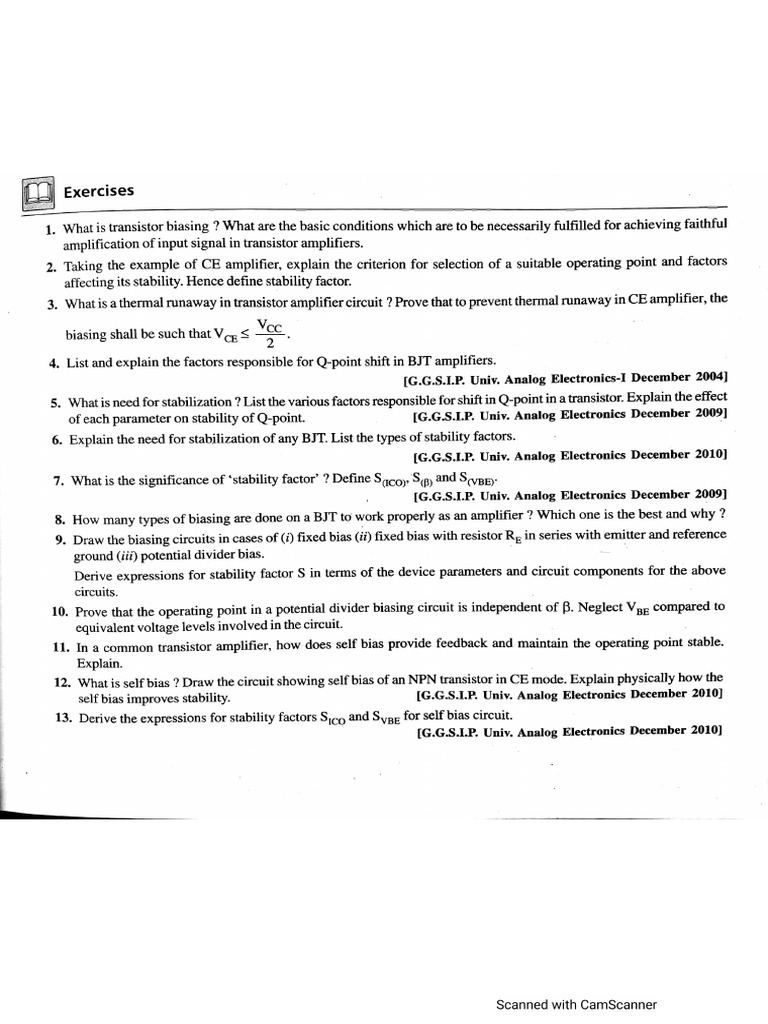 sample questions Bias stabilization | PDF