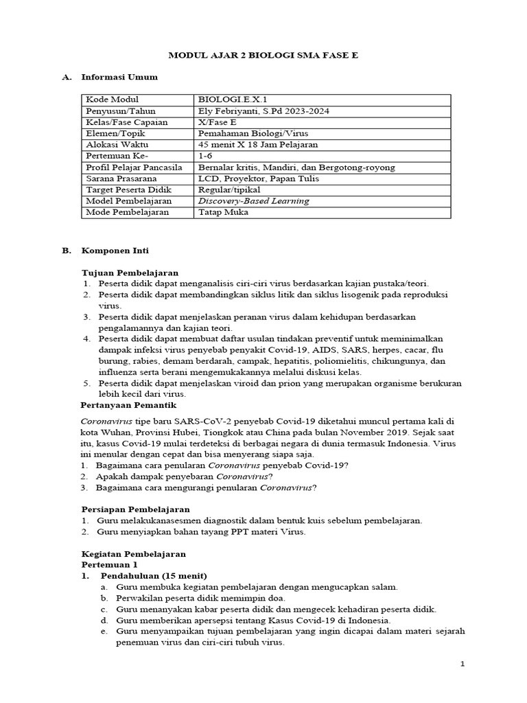 B. MODUL AJAR IPA BIOLOGI SMA KELAS X BAB 2-Edit Ely | PDF