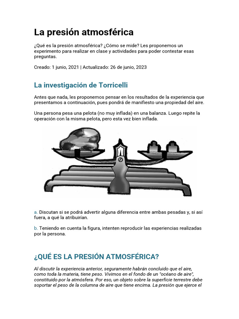 La Presión Atmosférica | PDF | Presión atmosférica | Atmósfera