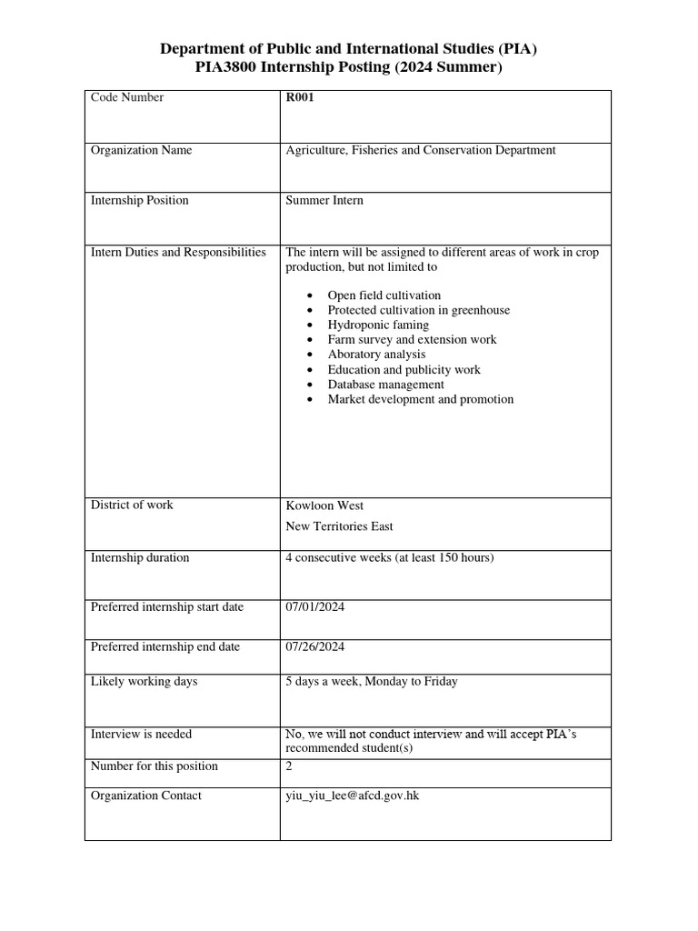 PIA3800 Internship Posting (2024 Summer) | Download Free PDF ...