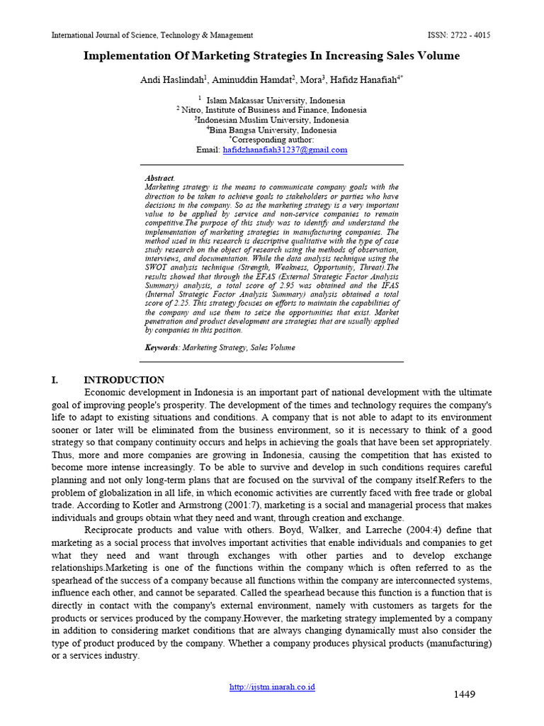 299-Article Text-2329-1-10-20210926 | PDF | Swot Analysis | Marketing