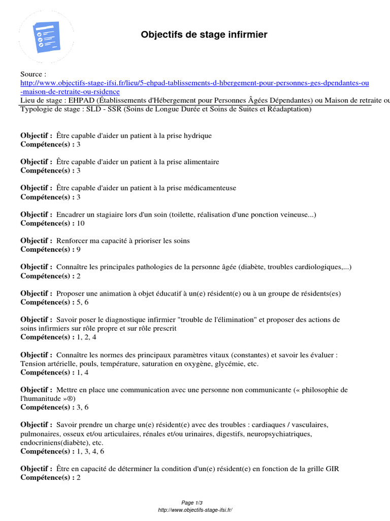 Objectifs de Stage Infirmier: - Maison-De-Retraite-Ou-Rsidence | PDF ...