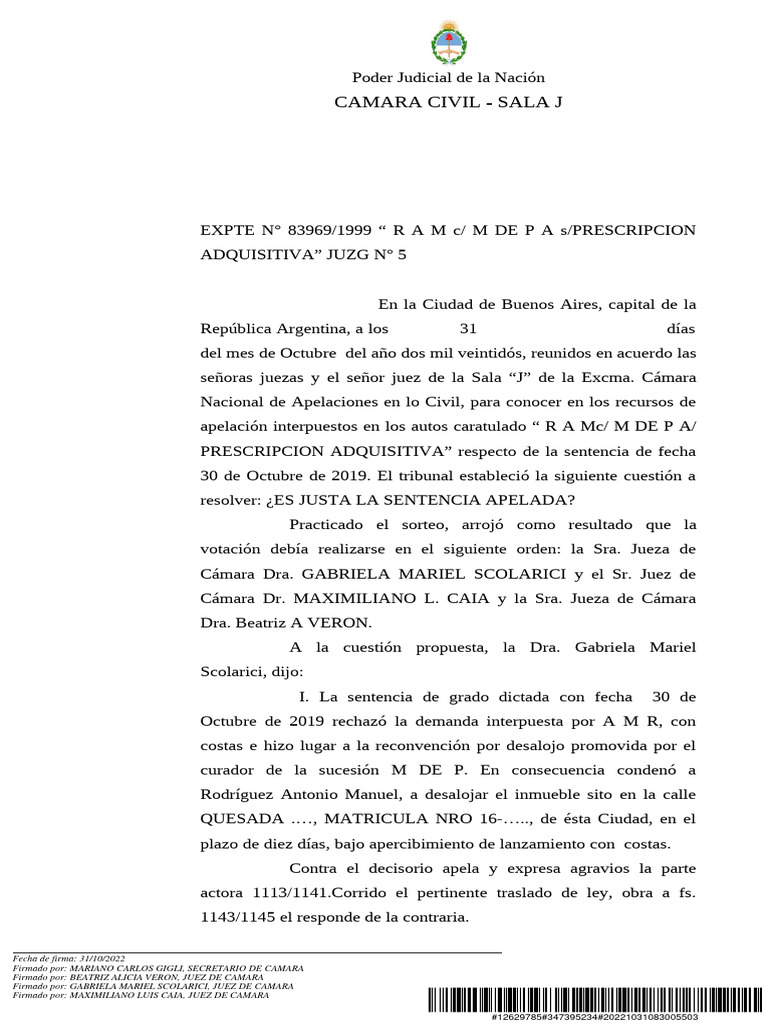 2023 - 05 - 10 - Fallo CNCiV - Sala J Prescripcion Adquisitiva | PDF ...