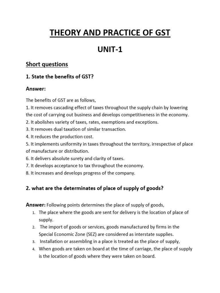 GST Sem 6 Important Questions With Answers | PDF | Value Added Tax ...