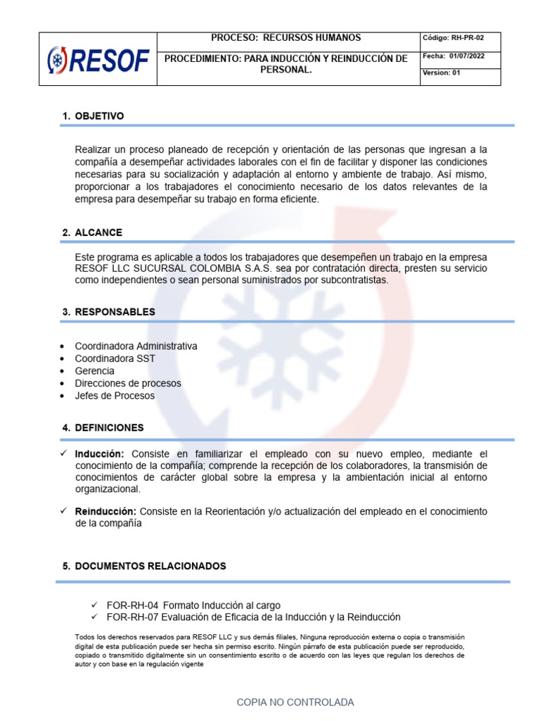 GRH-PR-02 Procedimiento para Induccion y Reinduccion Del Personal | PDF | Gestión de recursos ...