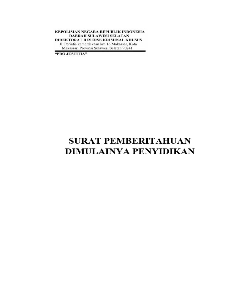 Surat Pemberitahuan Dimulainya Penyidikan | PDF