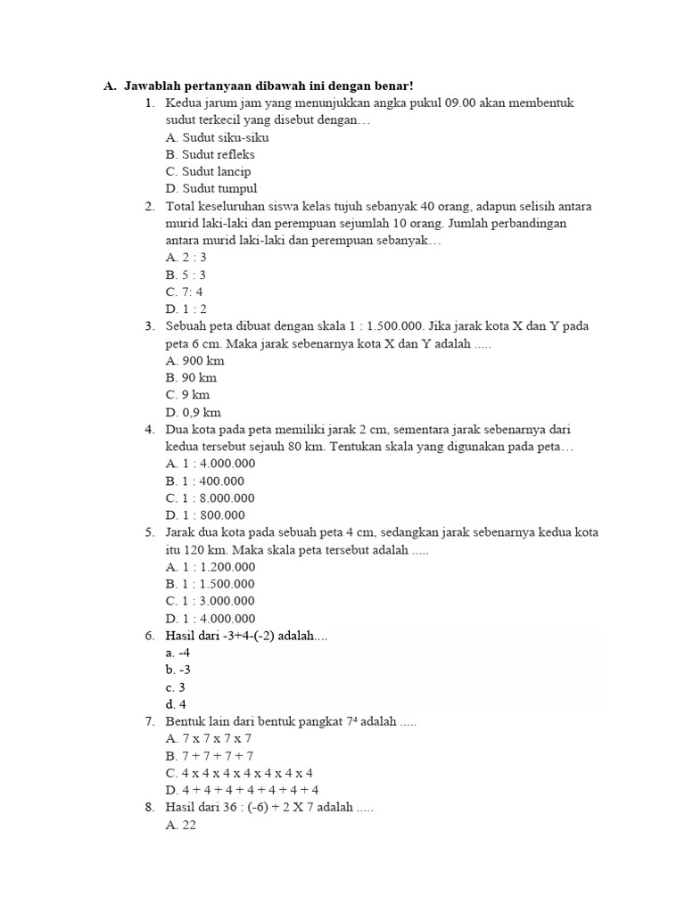 Soal UAS (2) - MTK - Kelas 1 | PDF