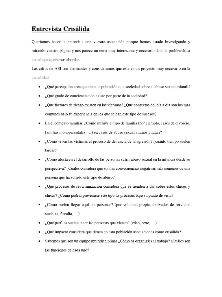 Entrevista Crisálida | PDF | Abuso sexual | Abuso Sexual Infantil
