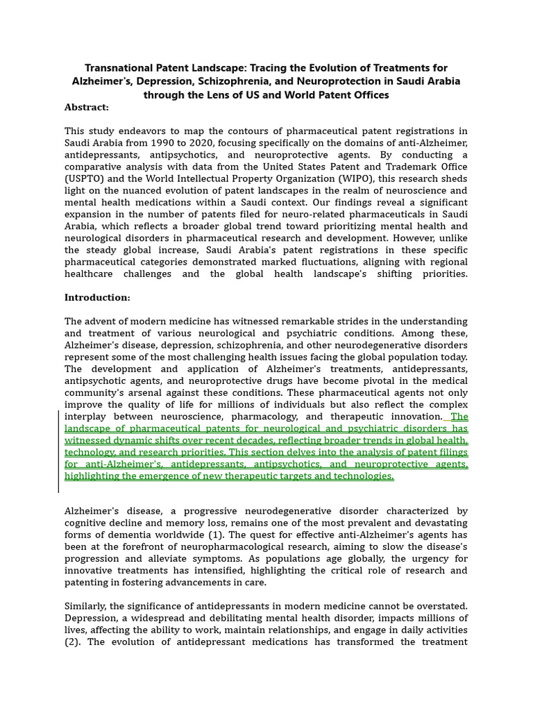 Saudi Neuropharma Patent Trends | PDF | Antidepressant | Antipsychotic