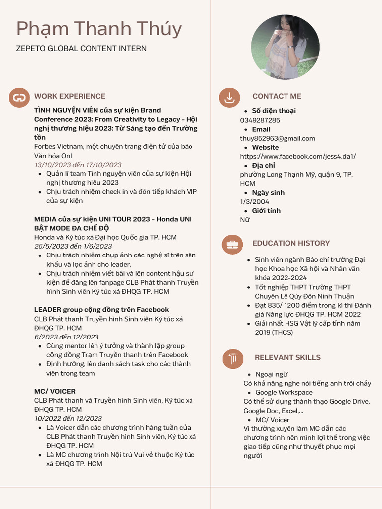 CV - PH M Thanh Thúy - Zepeto Global Content Intern | PDF