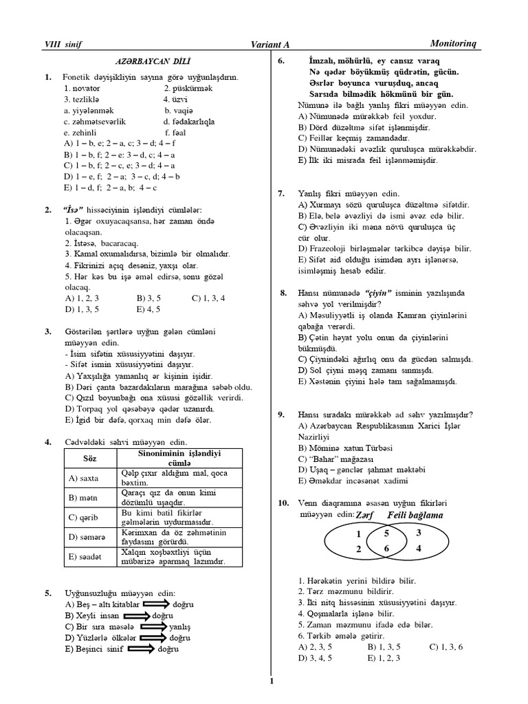 8 Sinif Monitorinq Hazir A | PDF