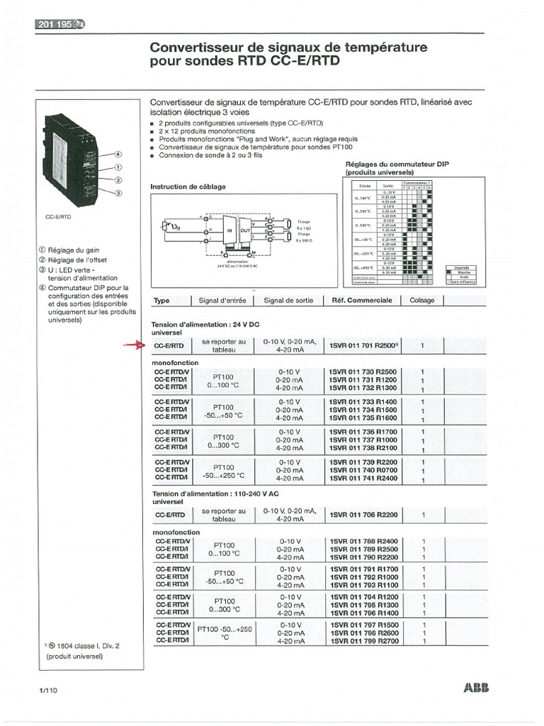 Spec Convertisseur PT100-4-20mA ABB | PDF