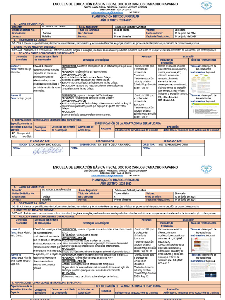 6 Semana Plan 8vo-10mo 10-14 de Junio 2024 Eca | PDF | Plan de estudios ...