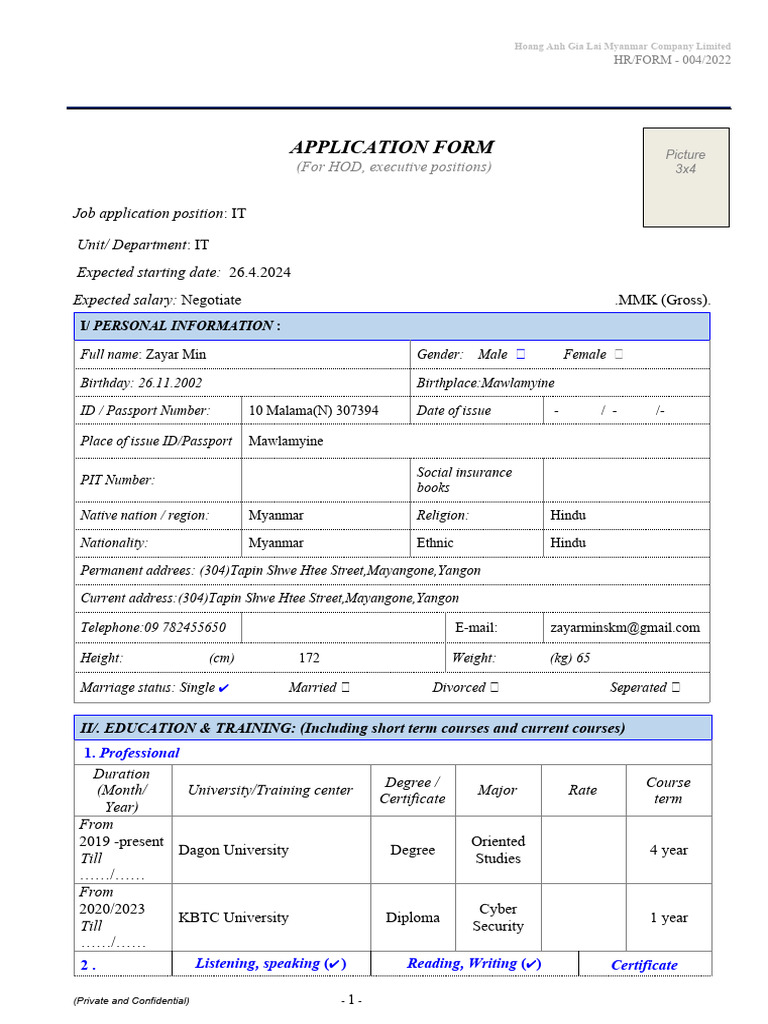 Application Form For Interview Candidate - 15 | PDF