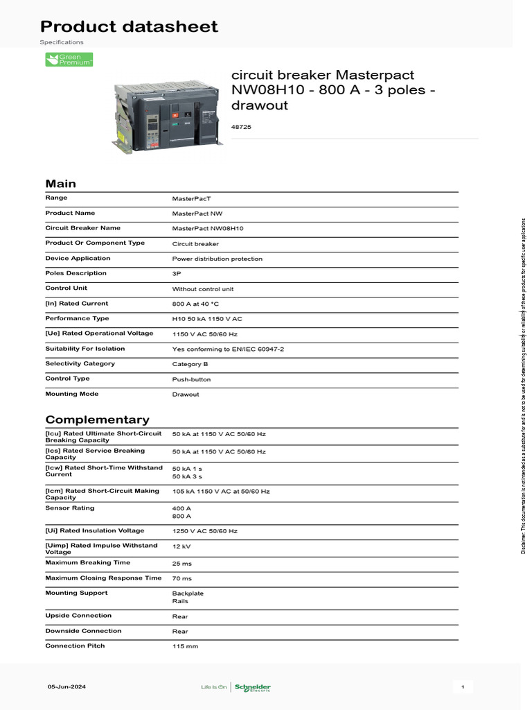 Schneider Electric MasterPact-NW 48725 | PDF | Electricity | Electrical ...