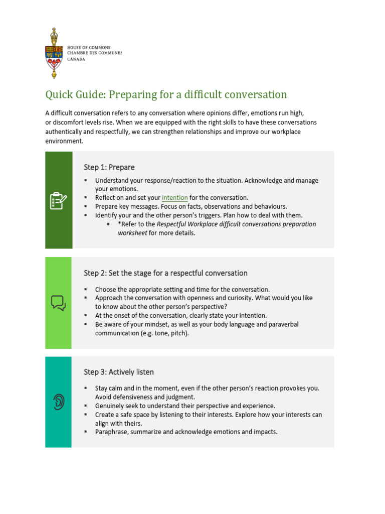 RW - Quick Guide For Difficult Conversations | PDF | Emotions ...