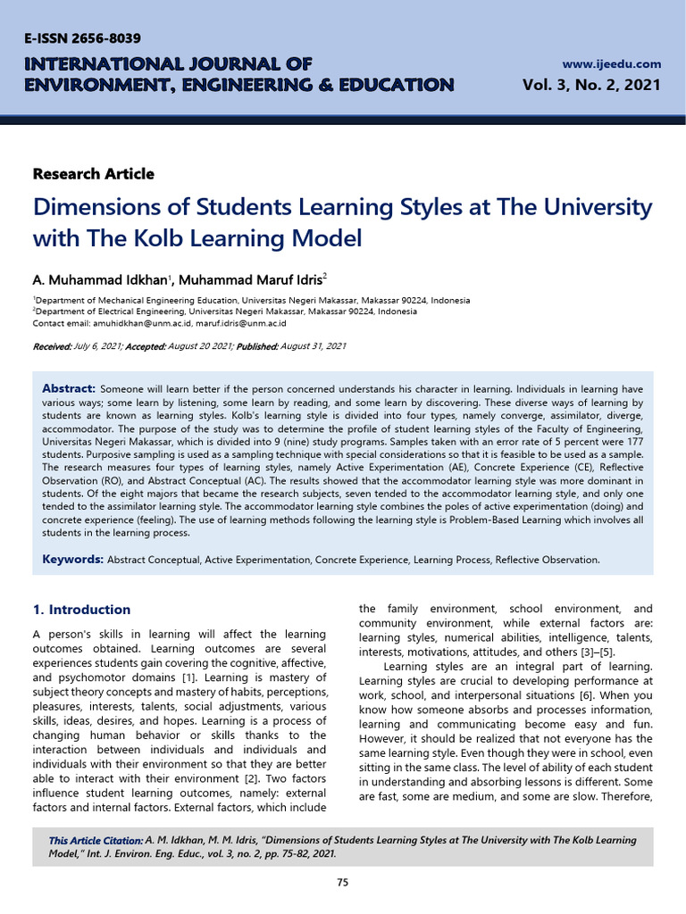 Artikel Jurnal Internasional Diluar Kategori - Dimensions of Students Learning Styles at The ...