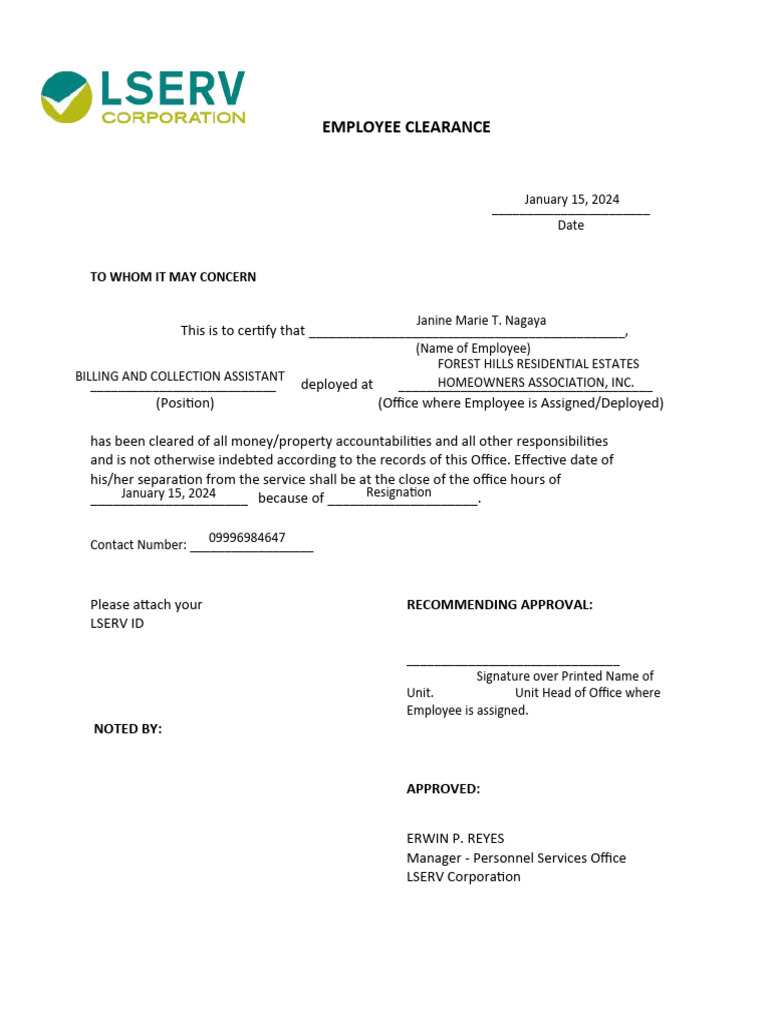 Employee Clearance Form - 1689985364 | PDF