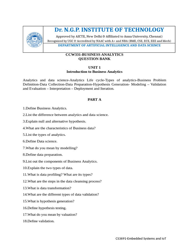 ccw331-Question Bank | PDF | Data Warehouse | Predictive Analytics