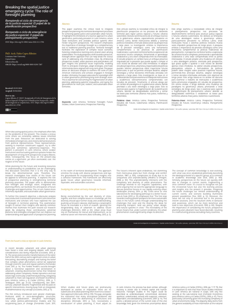 Breaking The Spatial Justice Emergency Cycle The Role of Foresight Planning | PDF