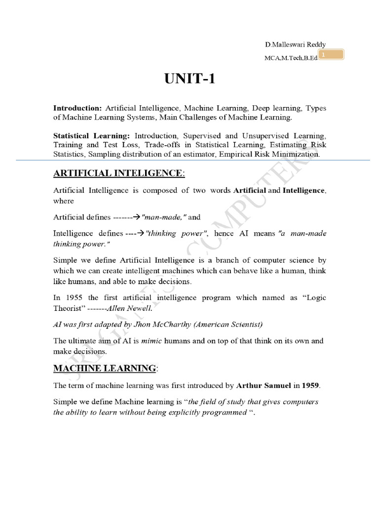 Unit 1 ML Modifed | PDF