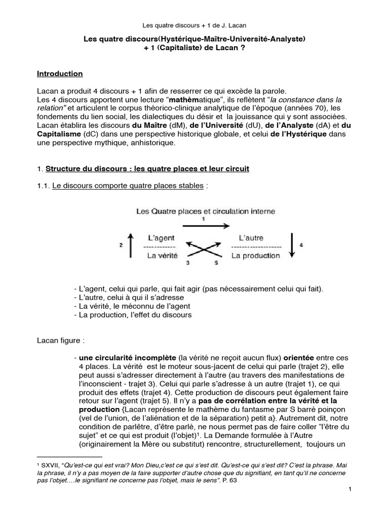 Les discours de Lacan : analyse et enjeux | PDF | Jacques Lacan ...
