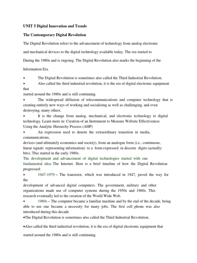 UNIT 5 Digital Innovation and Trends | PDF | Internet | Electronics
