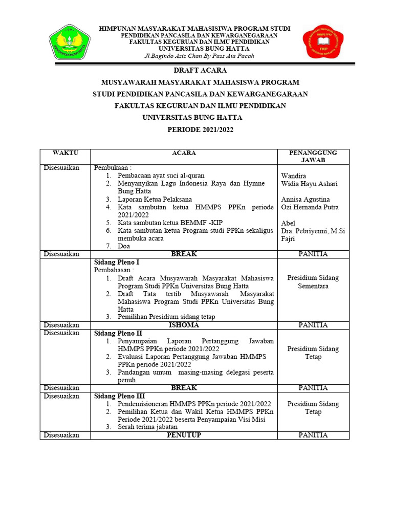 Draft Acara MMMPS 2021 | PDF