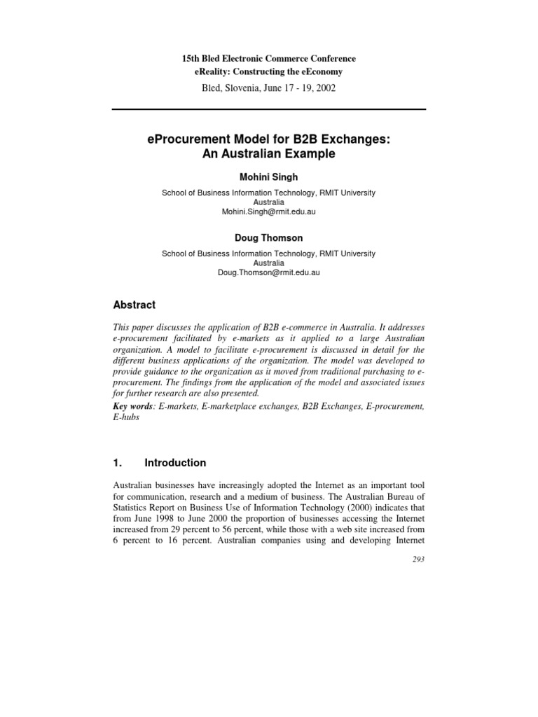 Eprocurement Model For B2B Exchanges - An Australian Example | PDF ...