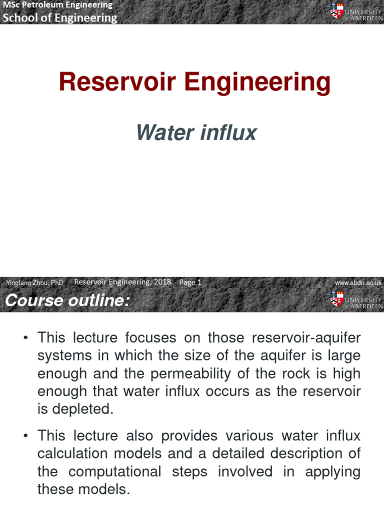 Water Influx in Reservoir Engineering | PDF | Petroleum Reservoir | Aquifer