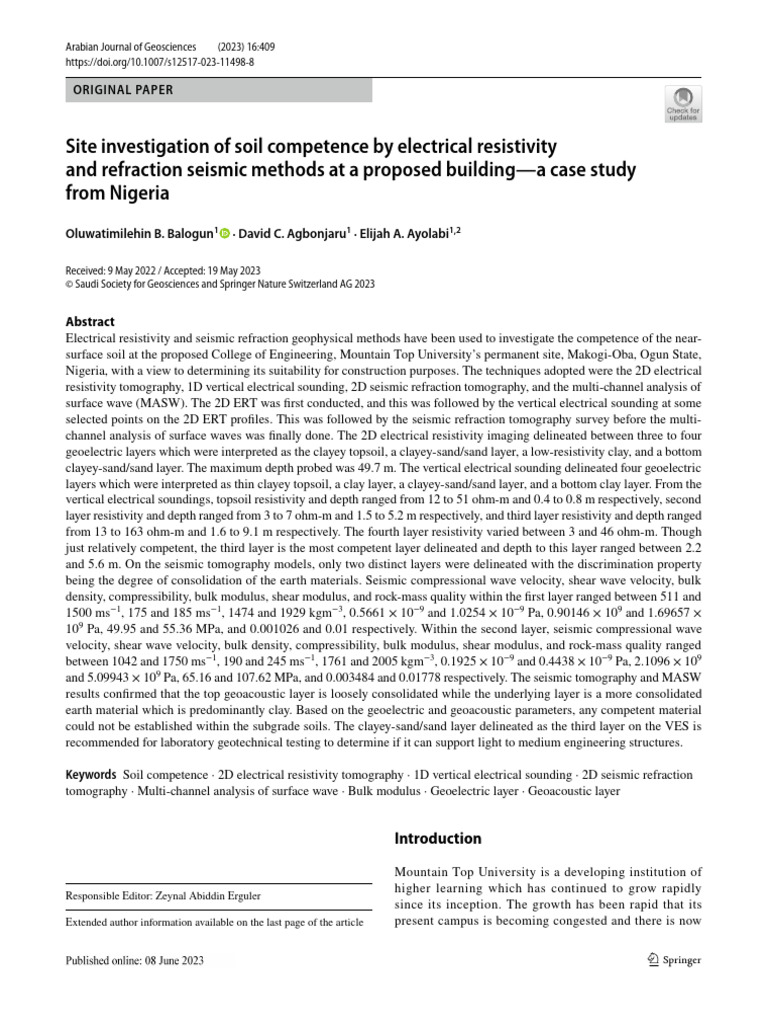 11 Site Investigation of Soil Competence by Electrical Resistivity | PDF | Waves | Seismology
