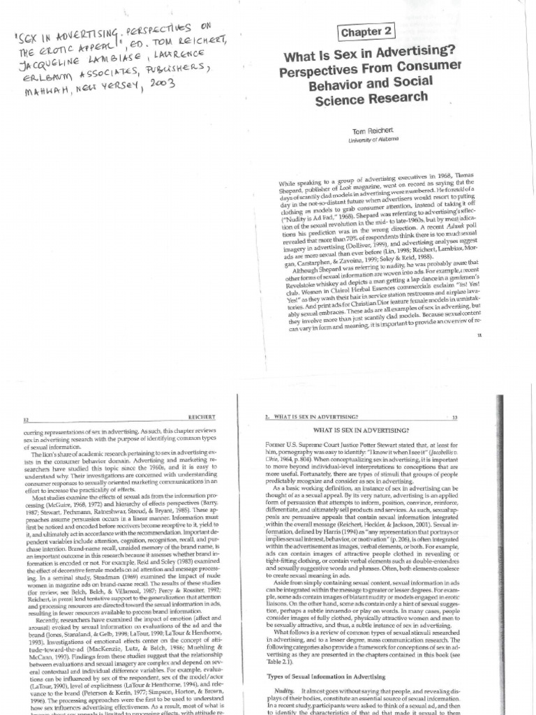 Reichert (2003) What Is Sex in Advertising. Perspectives From Consumer Behavior and Social ...