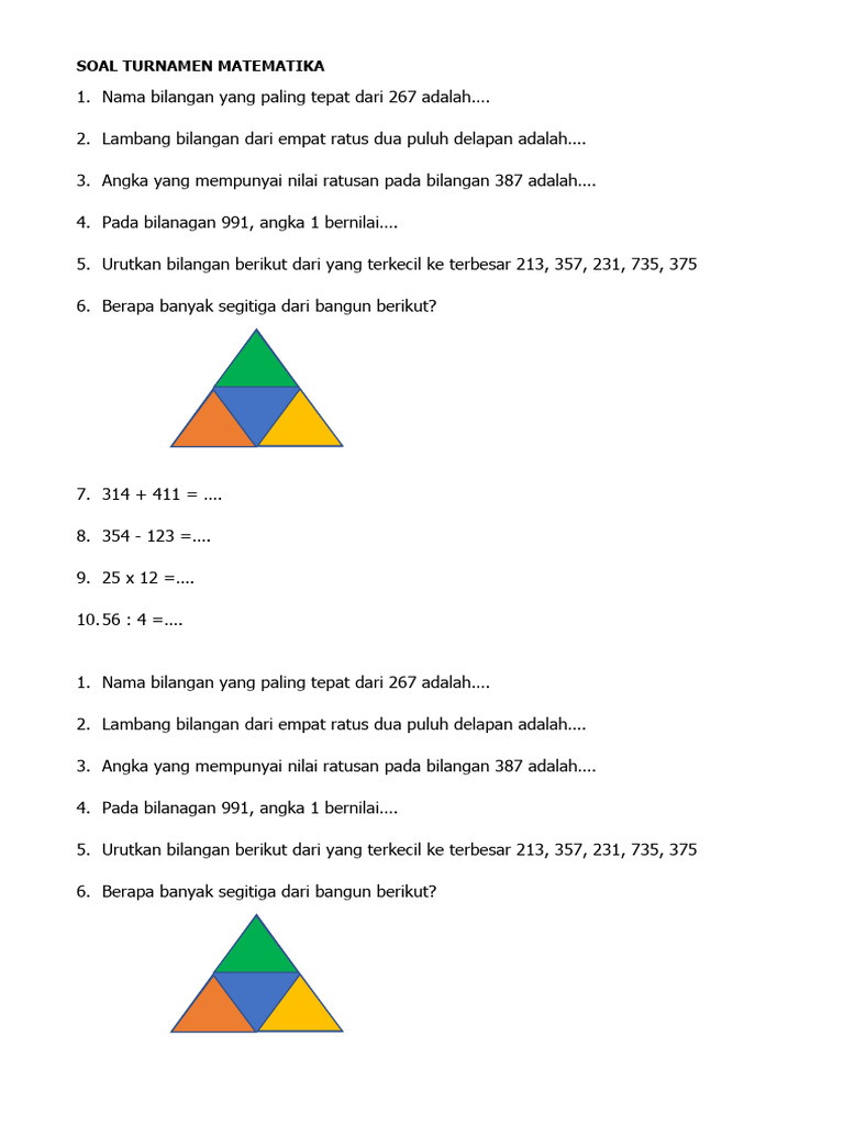 Soal Turnamen Matematika 3-4 | PDF