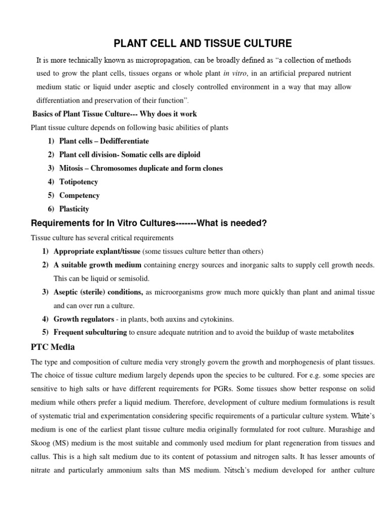 Plant Tissue and Cell Culture | PDF | Plant Hormone | Sterilization ...