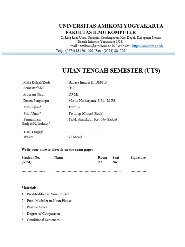 DM013 Kisi2 English II MI | PDF