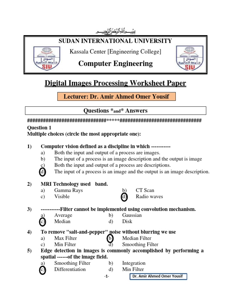 Worksheet Paper - Digital Images Processing - March 2024 | PDF ...