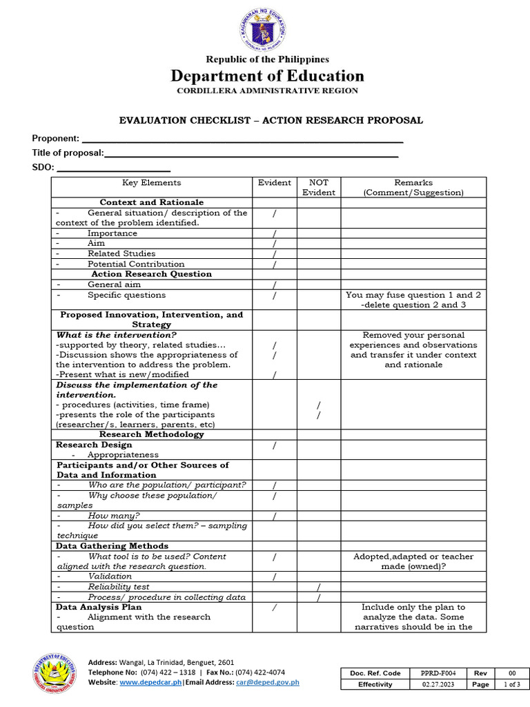 Evaluation Checklist Action Research | PDF | Data | Evaluation