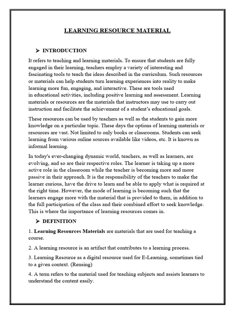 Assignment On Learning Resource Material by Hari. | PDF | Learning ...