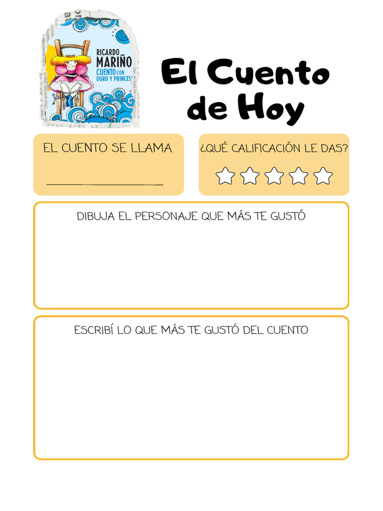 Hoja de Trabajo Reporte de Lectura Cuento Preescolar - 20240606 ...