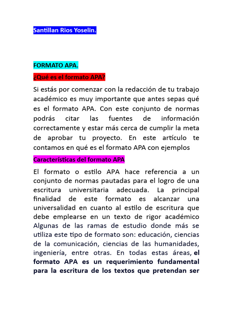 Formato APA. | Descargar gratis PDF | Estilo apa