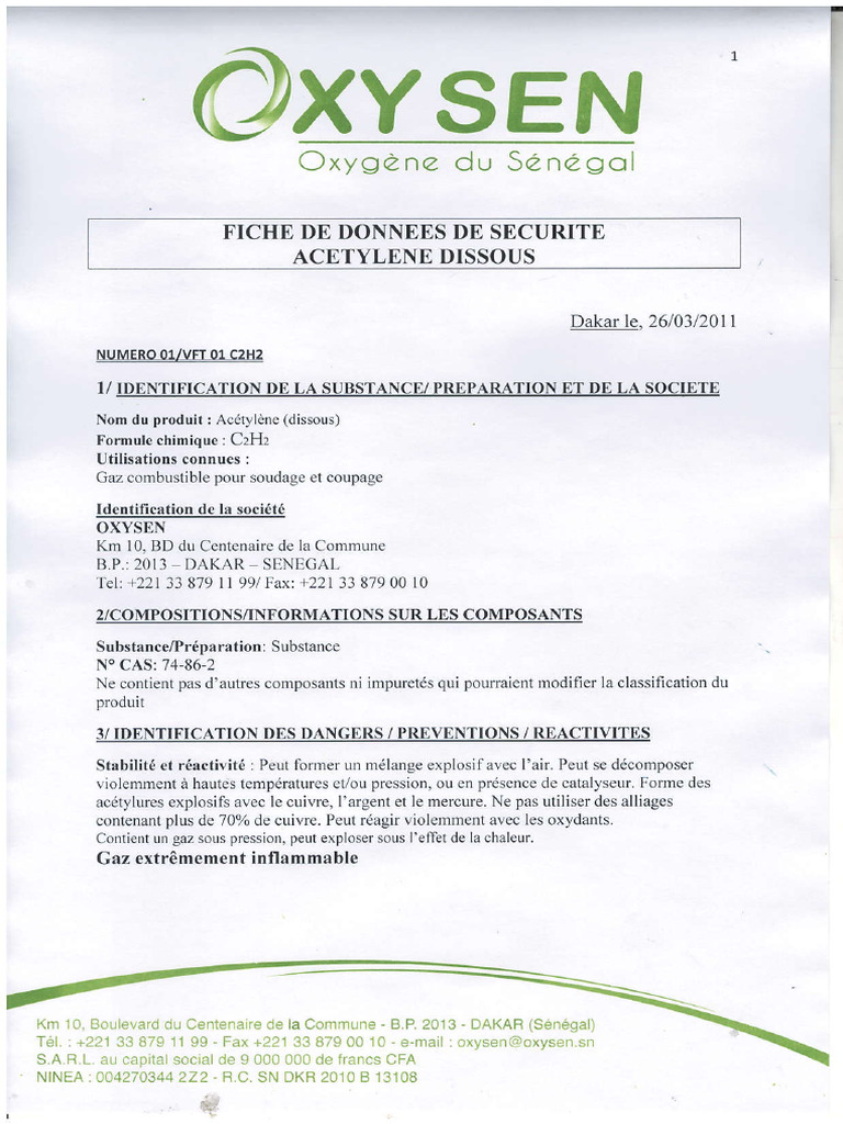 36 - FDS Acétylène Oxysen | PDF | La combustion | Chimie
